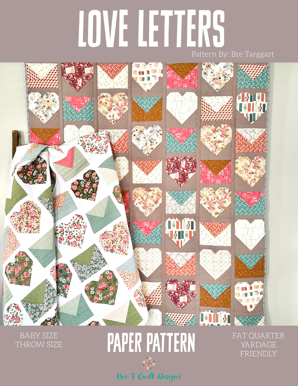Love Letters Quilt PAPER Pattern- 62″×72″ Beginner Friendly Heart Quilt ...